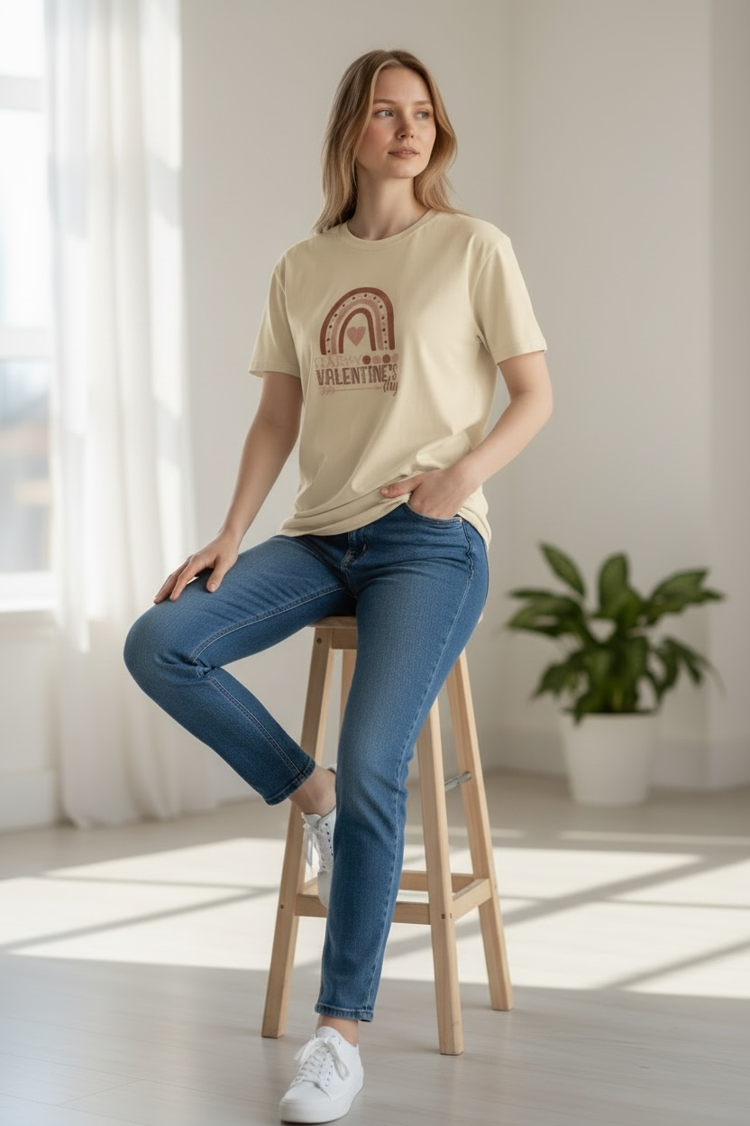 Happy Valentine’s Day Rainbow Tee – Neutral Pink & Red Valentine Shirt ...